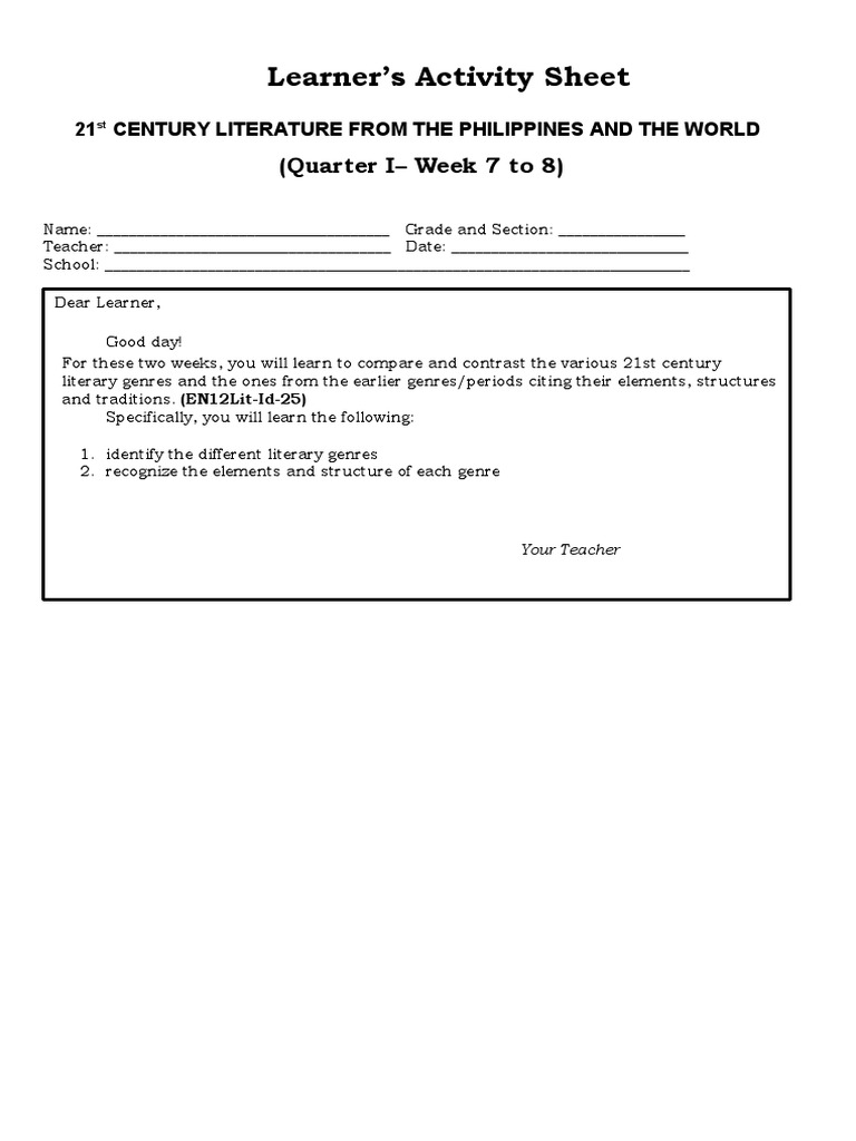21ST Literature Week-7-8 Module | PDF