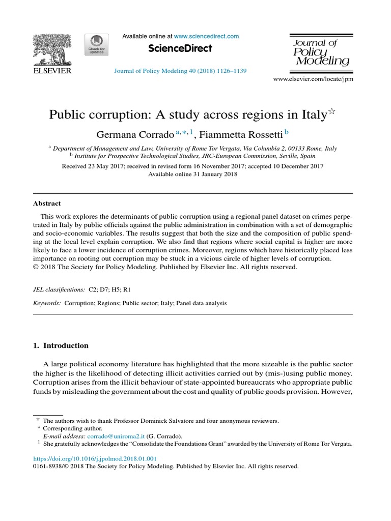 Public Corruption A Study Across Regions in It - 2018 - Journal of ...