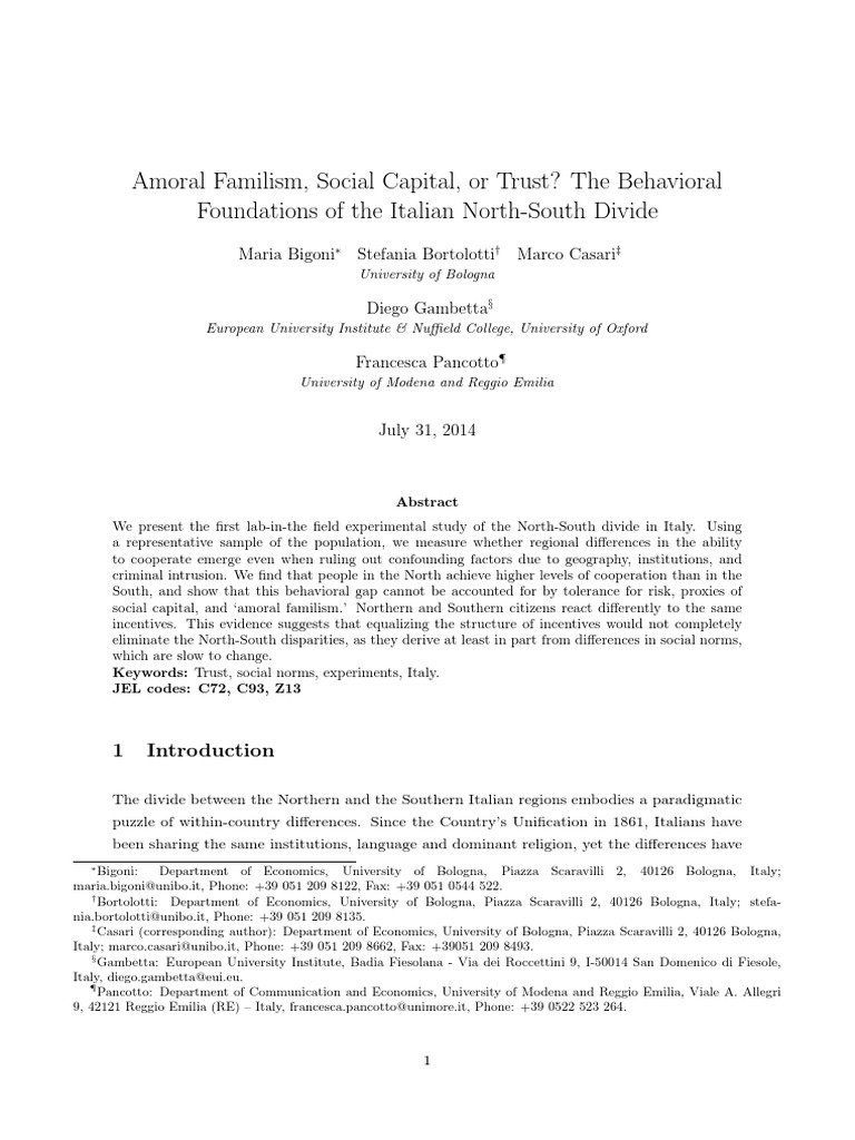 The Bayhvioural Foundation of The Italian North South Devide | PDF ...