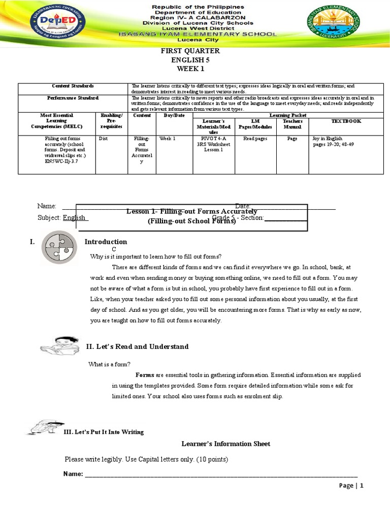 Q1 Week 1 English | PDF | Learning | Communication