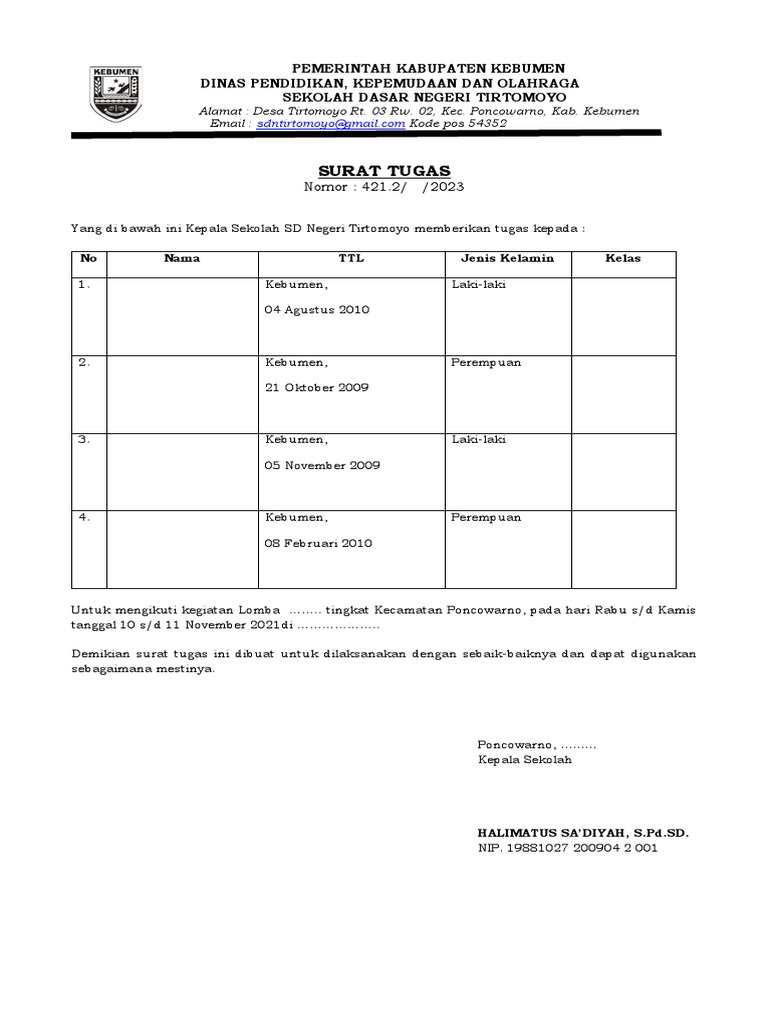 Contoh Surat Tugas Lomba | PDF