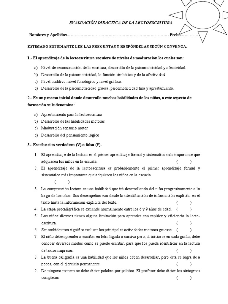 EVALUACIÓN DE LA PRIMERA UNIDAD - Lectoescritura | PDF | Aprendizaje ...