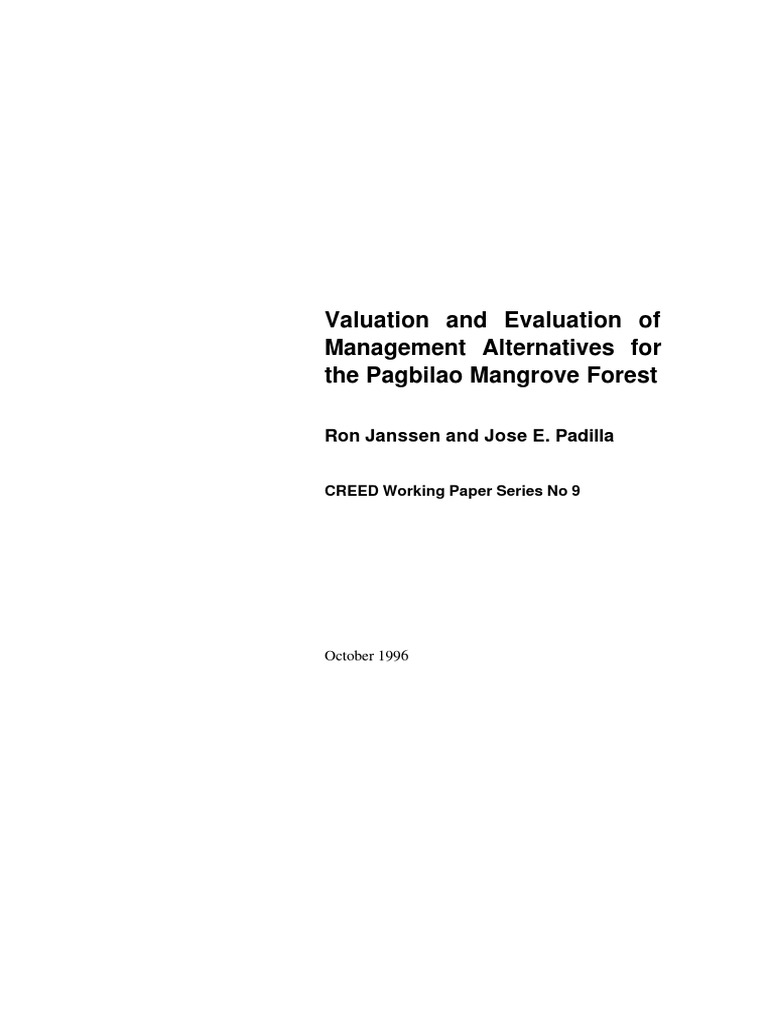 Janssen and Padilla (1996) Management Alternatives For PMF | PDF | Aquaculture | Forestry