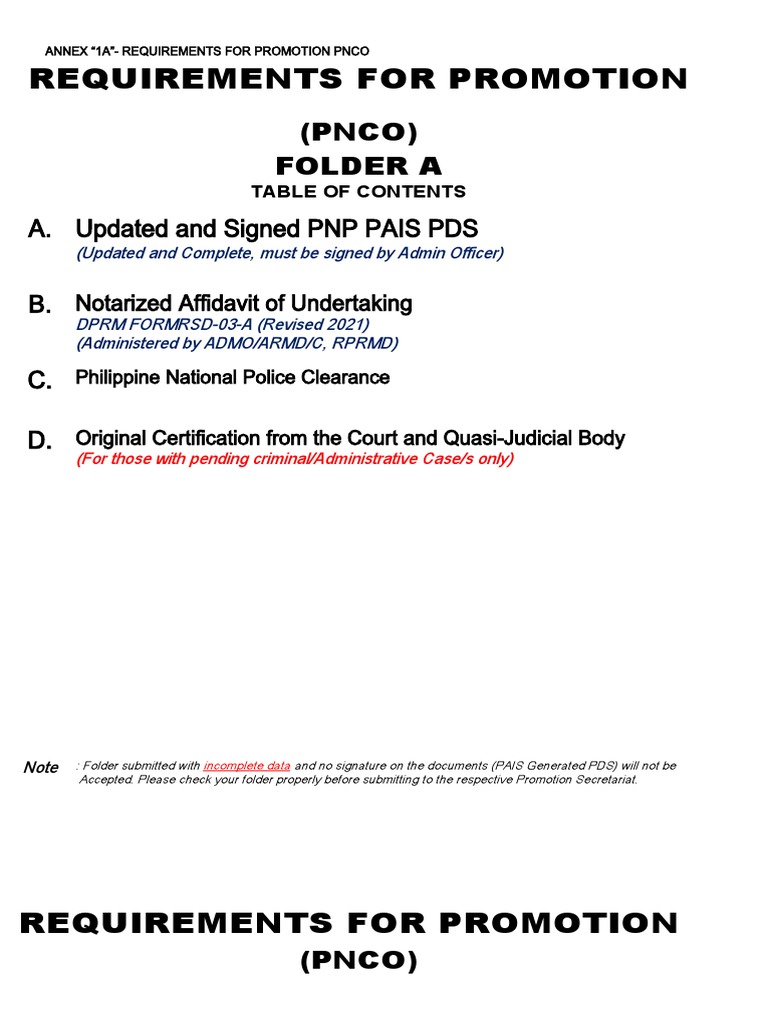 NEW Annex-1A-Requirements-for-Promotion 2nd Level Uniromed Personnel PNCO (Folder A and B ...