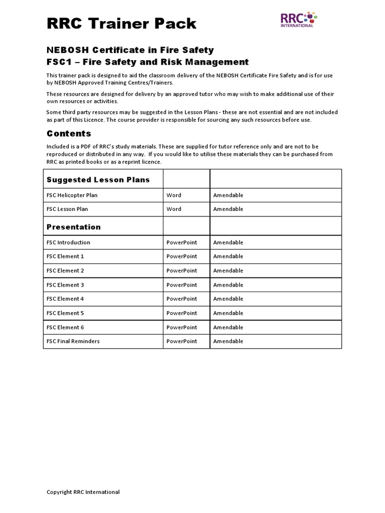 Read Me - NEBOSH FSC Trainer Pack Contents | PDF