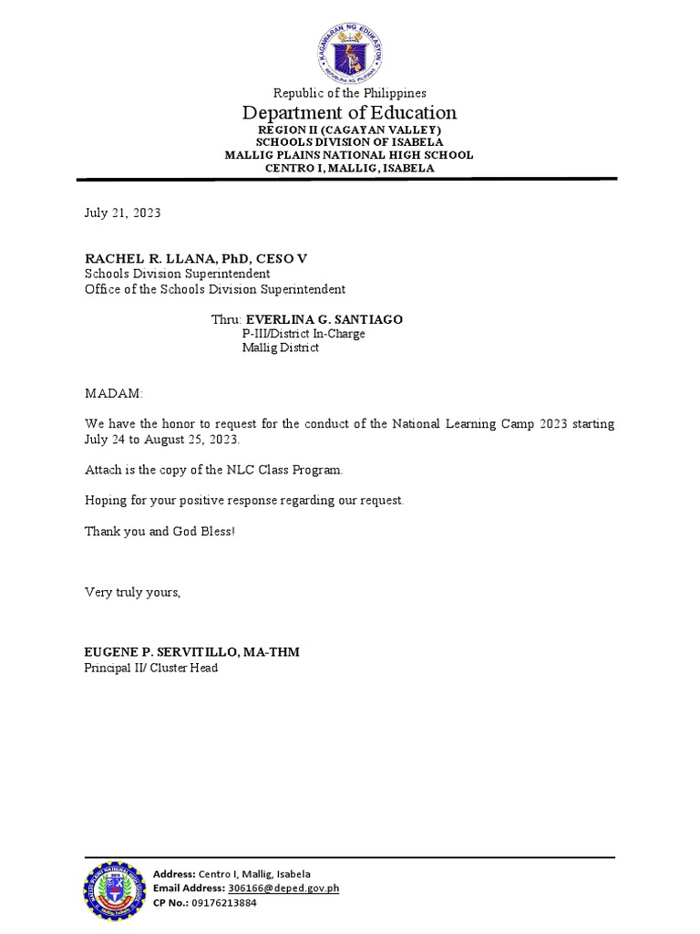 Letter Request To Conduct NLC | PDF