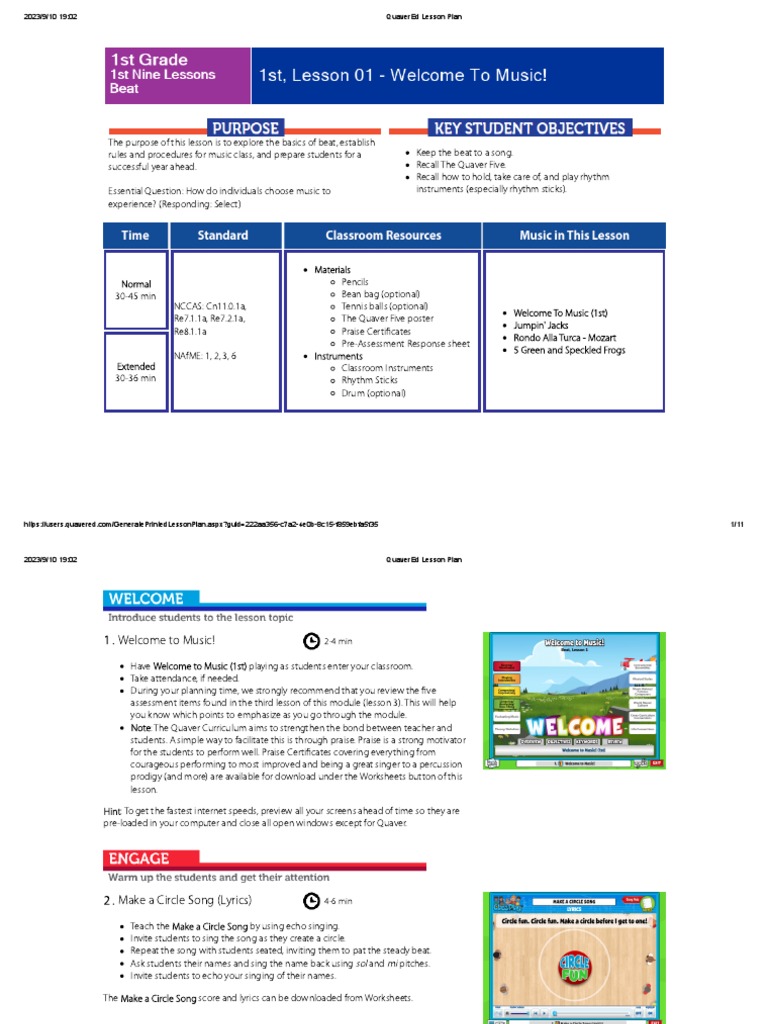 QuaverEd Lesson Plan G1-01 | PDF | Performing Arts