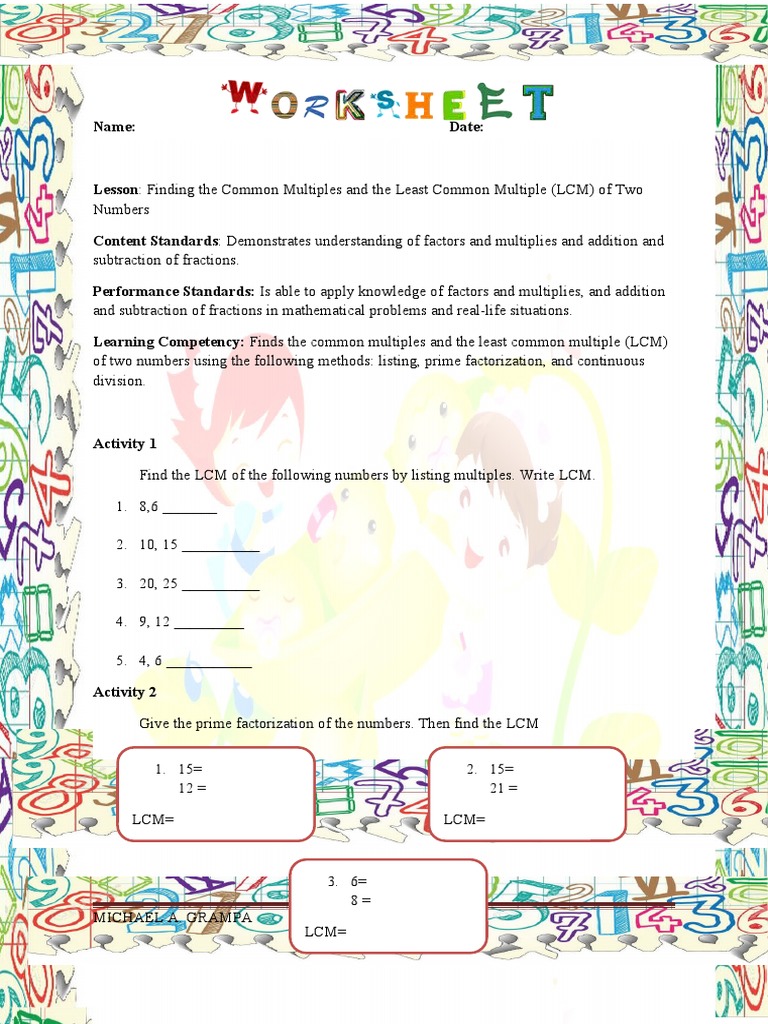 28.finding The Common Multiples and The Least Common Multiple (LCM) of Two Numbers | PDF ...