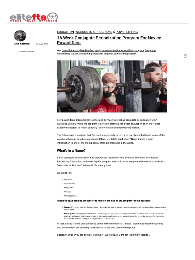 16 Week Conjugate Periodization Program For Novice Powerlifters - Elite ...