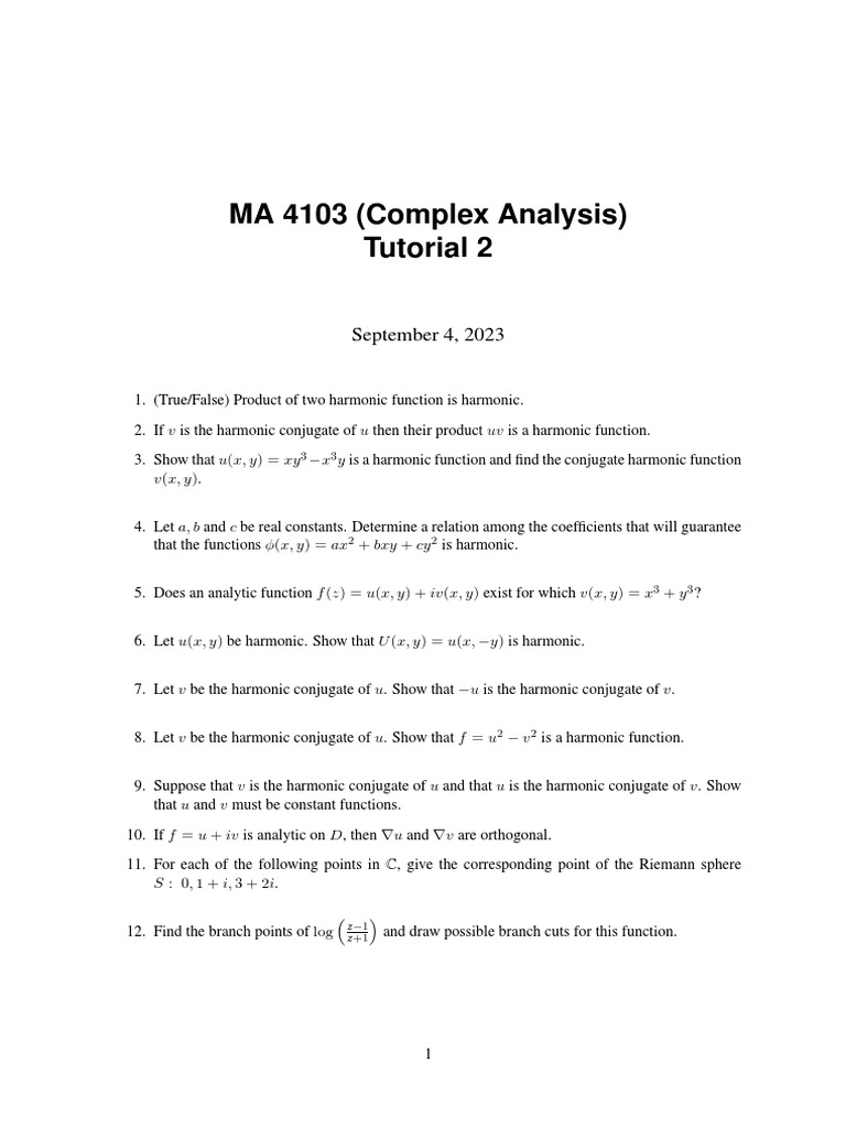 Complex Analysis Tutorial 2 Solutions | PDF