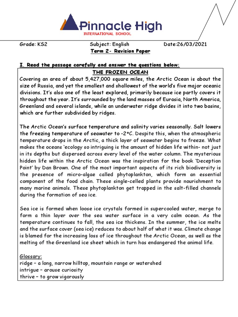 KS2-English-Term 2 Revision Paper | PDF | Sea Ice | Ice