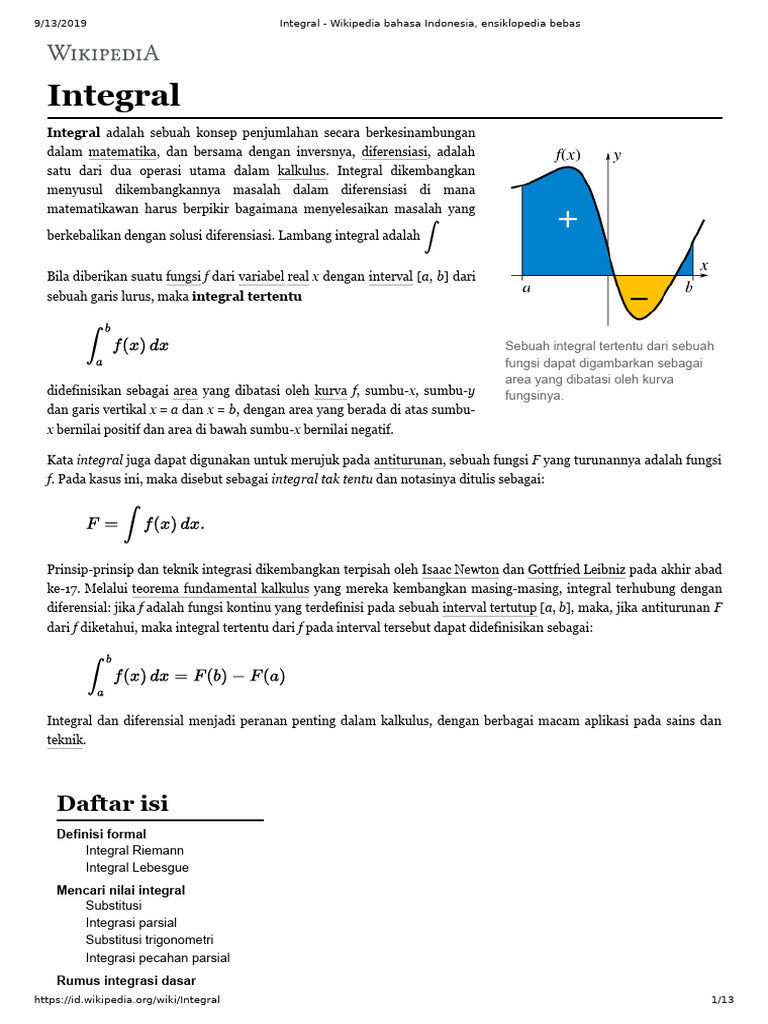 Integral - Wikipedia Bahasa Indonesia, Ensiklopedia Bebas | PDF
