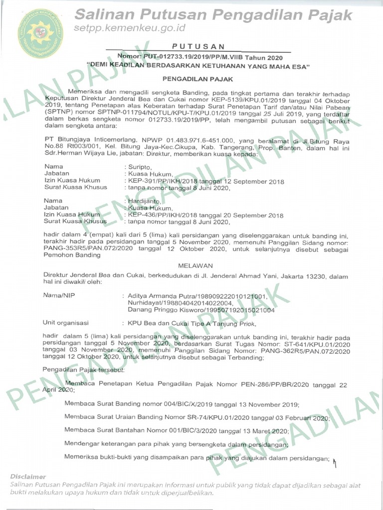 Putusan Banding SPTNP PT Bitungjaya | PDF | Pengelolaan Keuangan & Uang