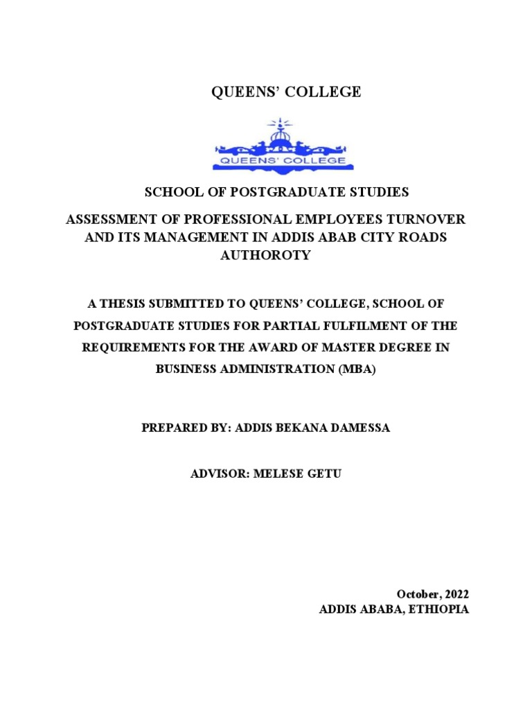 Draft Thesis Document For Addis Bekana | Download Free PDF | Turnover (Employment) | Motivation