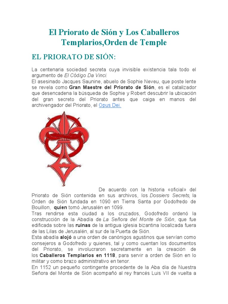 El Priorato de Sión y Los Caballeros Templarios | PDF | Esoterismo ...