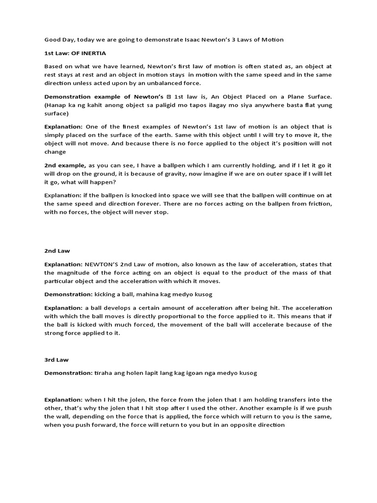 Newton Law of Motion Script | PDF