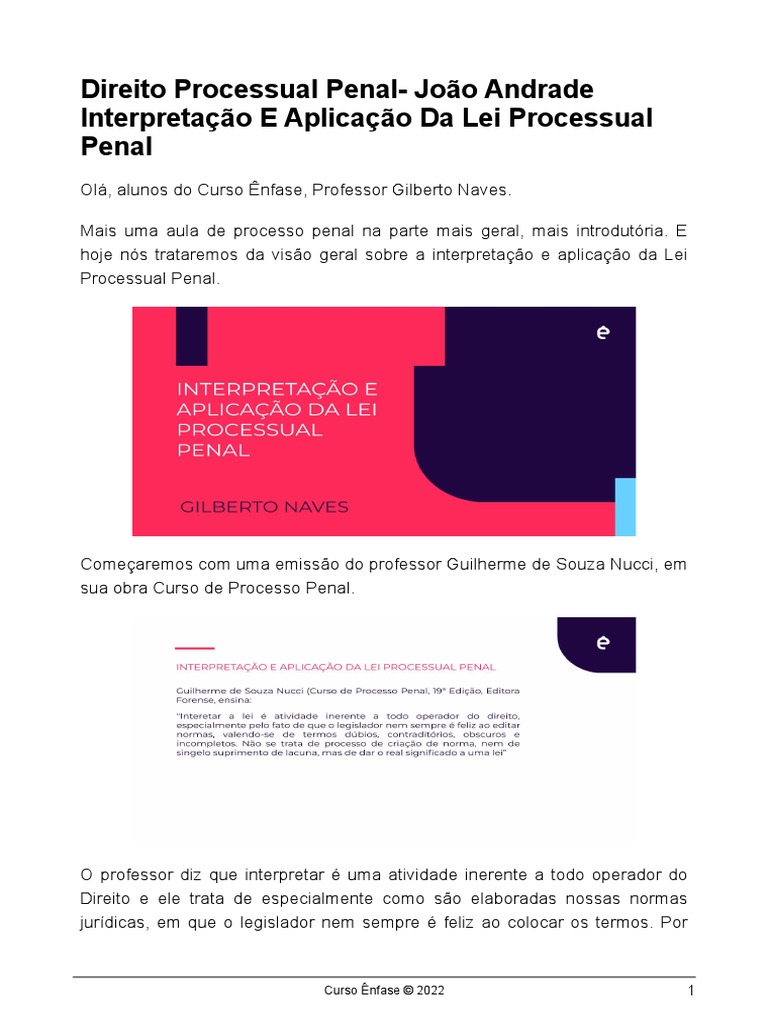 NT2 - Interpretação E Aplicação Da Lei Processual Penal - Resumo | PDF ...