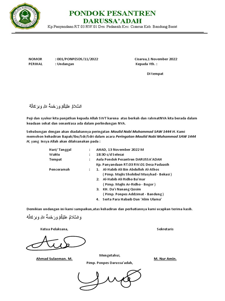 Surat Undangan PONPES DARUSSA'ADAH | PDF
