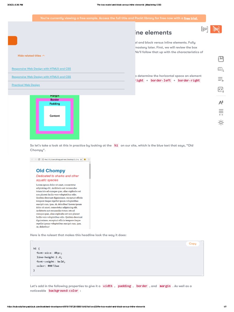 The Box Model and Block Versus Inline Elements - Mastering CSS | PDF