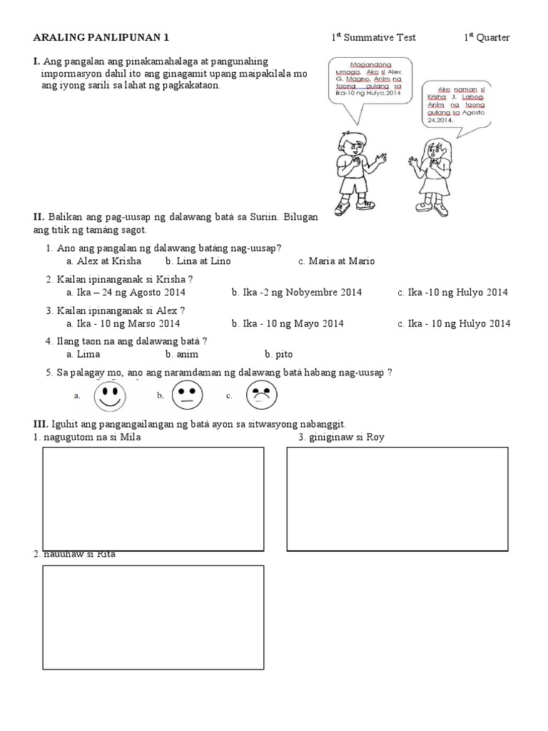 AP Grade 1 Quarter 1 Summative Test 1 | PDF