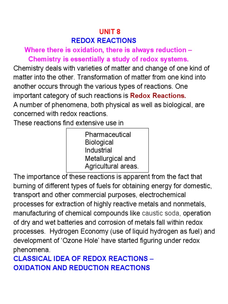 Redox Reactions | PDF | Redox | Chemical Reactions