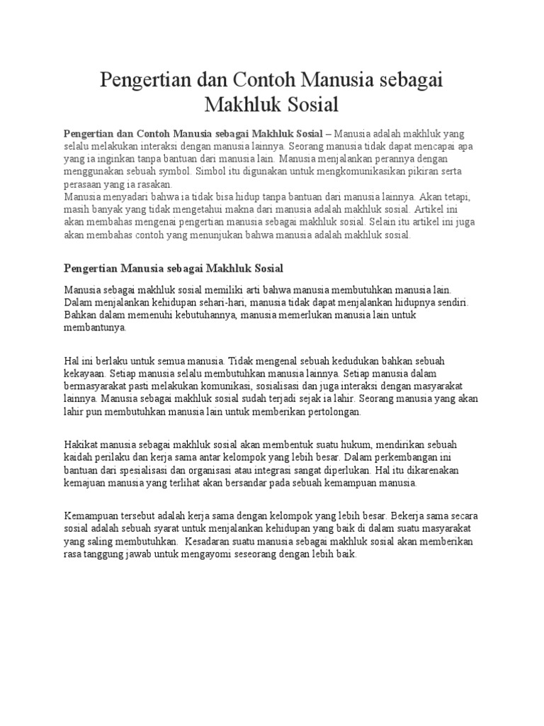 Pengertian Dan Contoh Manusia Sebagai Makhluk Sosial | PDF | Ilmu Sosial