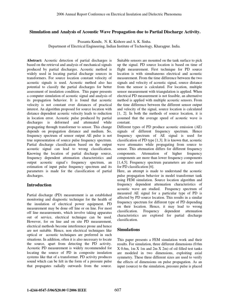 Simulation and Analysis of Acoustic Wave Propagation Due To Partial Discharge Activity | PDF