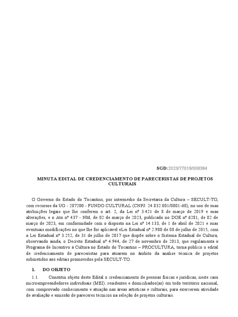 Edital De Credenciamento De Pareceristas De Projetos Culturais Pdf