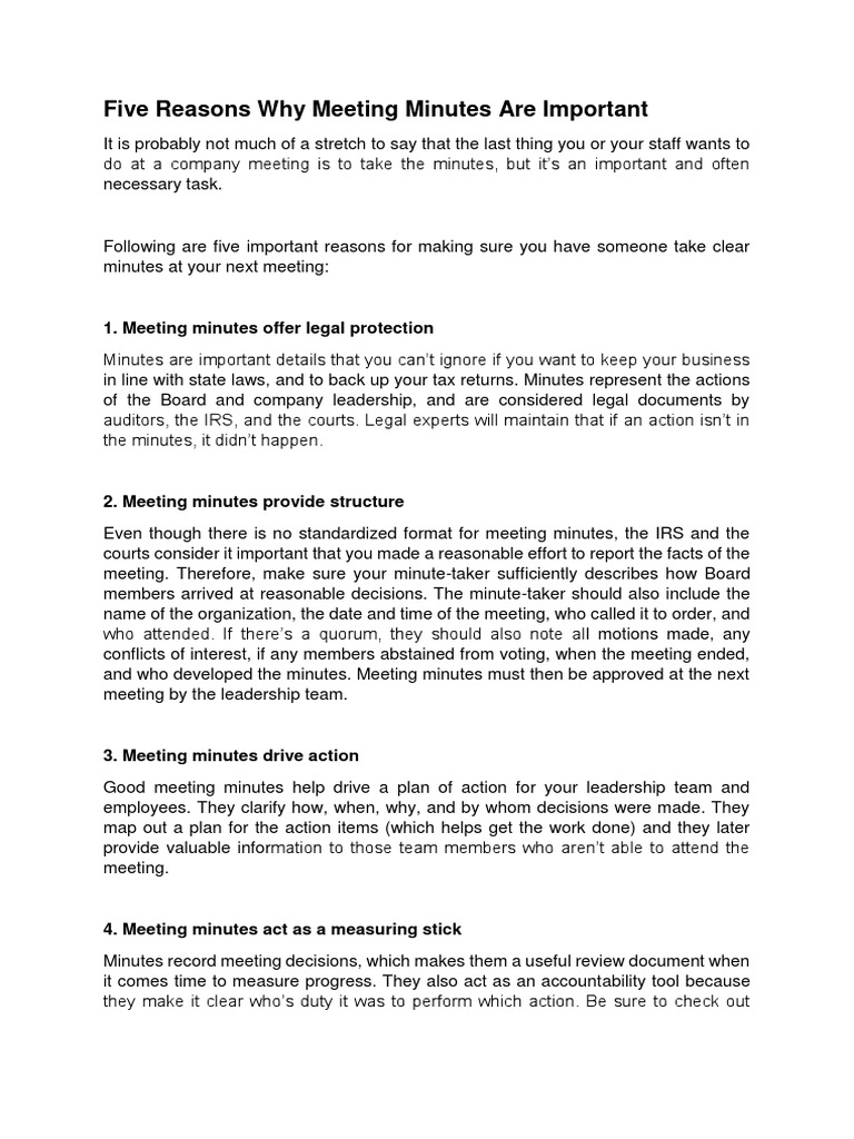 G107 - CGW05 - Resources - Five Reasons Why Meeting Minutes Are ... G107 - CGW05 - Resources - Five Reasons Why Meeting Minutes Are ...