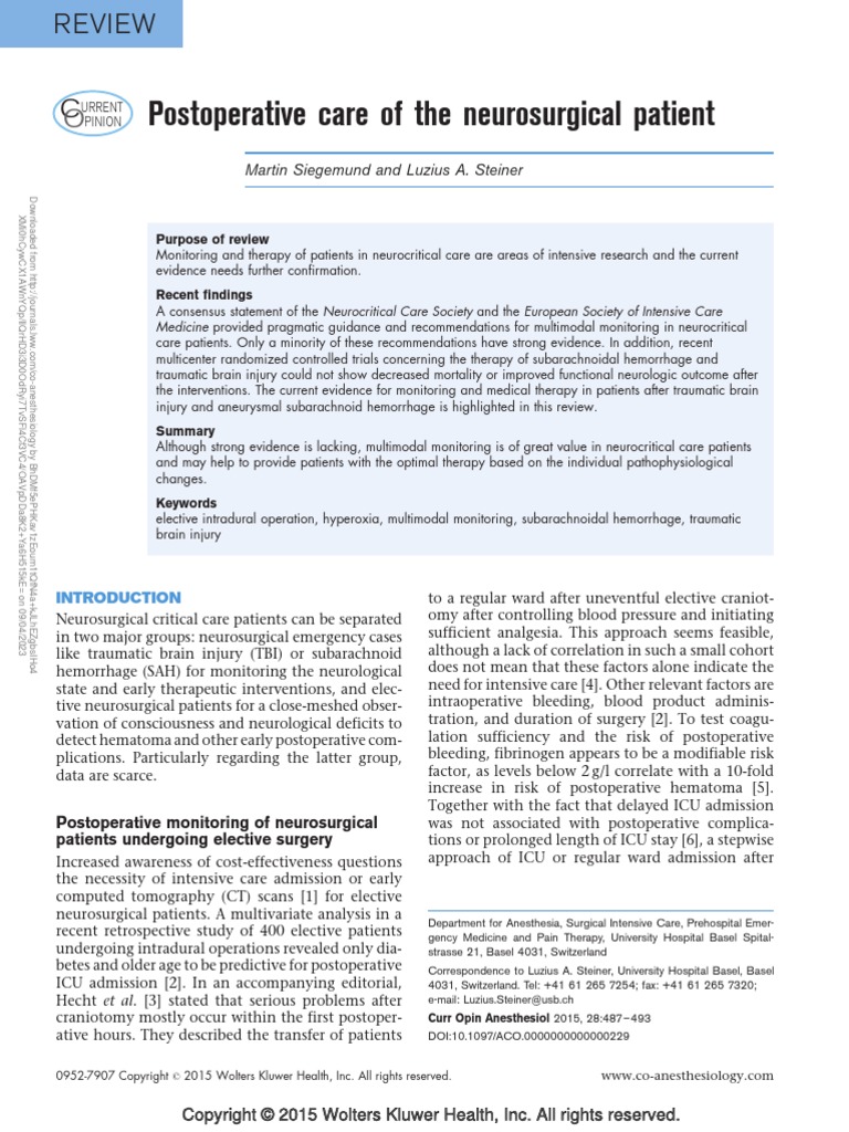 Postoperative Care of The Neurosurgical Patient.2 | PDF