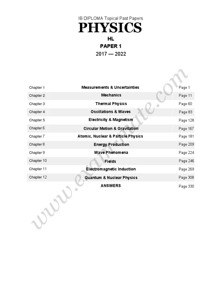 IB Diploma Physics HL P1 2017-22-Sample | PDF | Physics | Uncertainty ...