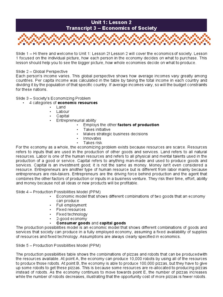 Economics of Society: Key Concepts Explained | PDF | Factors Of Production | Economies