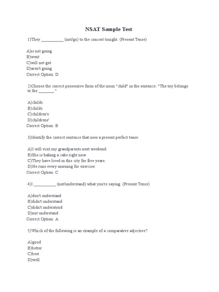 NSAT Sample Test | PDF | Grammatical Tense | Linguistics