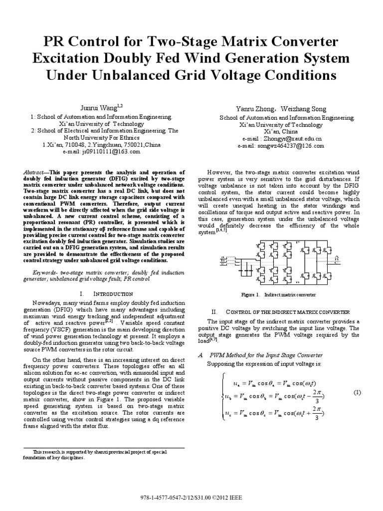 PR Control For Two-Stage Matrix Converter Excitation Doubly Fed Wind ... PR Control For Two-Stage Matrix Converter Excitation Doubly Fed Wind ...