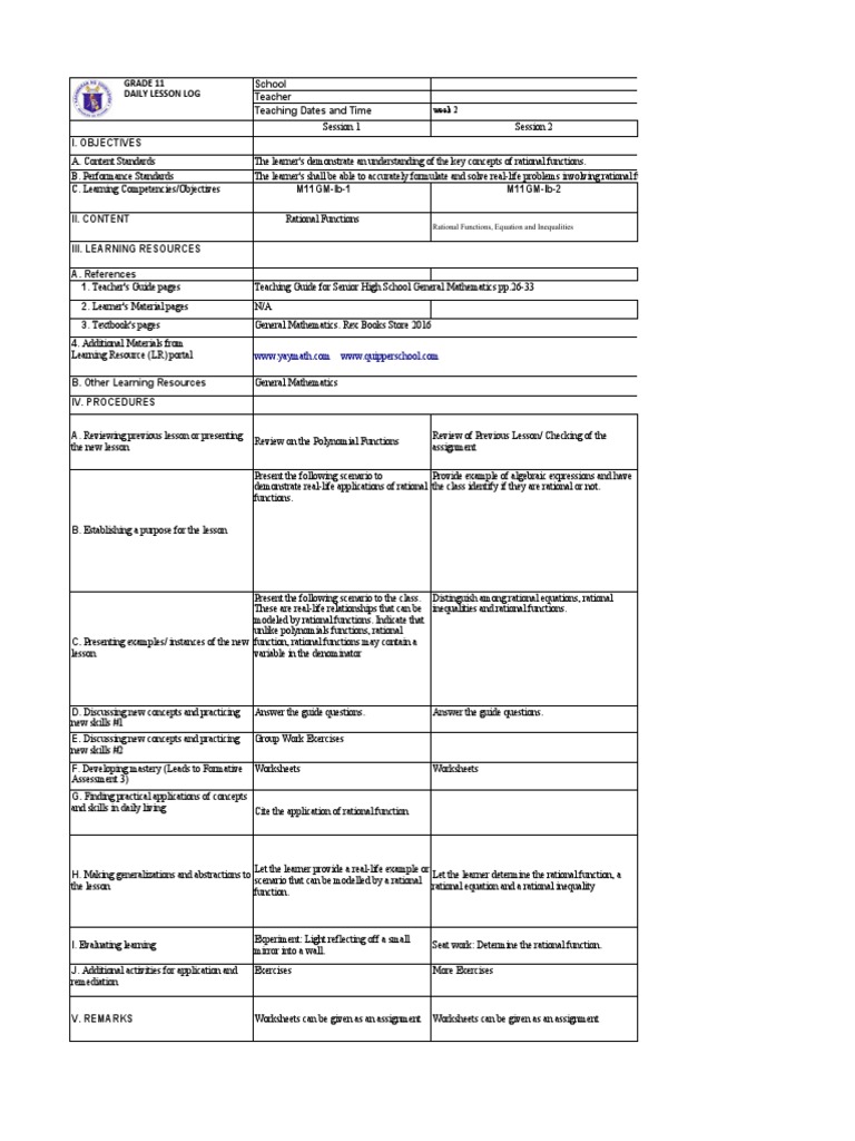 General Math DLL For Shs q1 Week 02 1 Compress | PDF | Equations ...