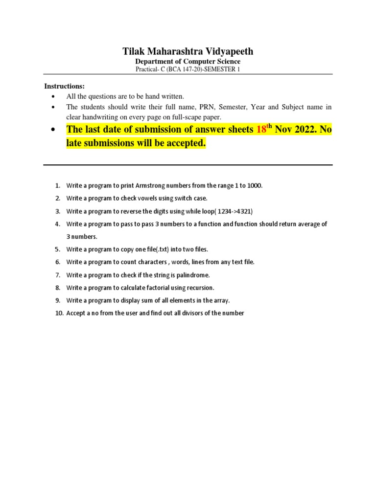 FYBCA Sem 1 - Pract-C Assig | PDF