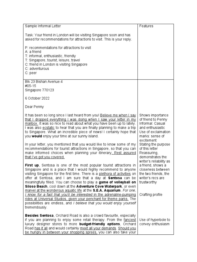 Sample Informal Letter (SC) | PDF