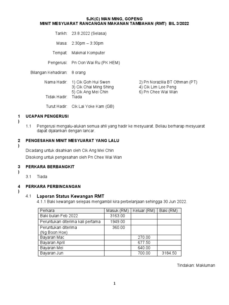 Minit Mesy JK RMT Bil 3 2022 | PDF