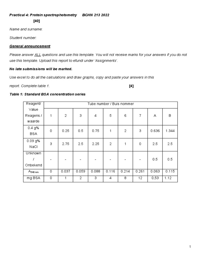 Protein Spectrophotometry Practical Guide | PDF | Analysis | Physical ...