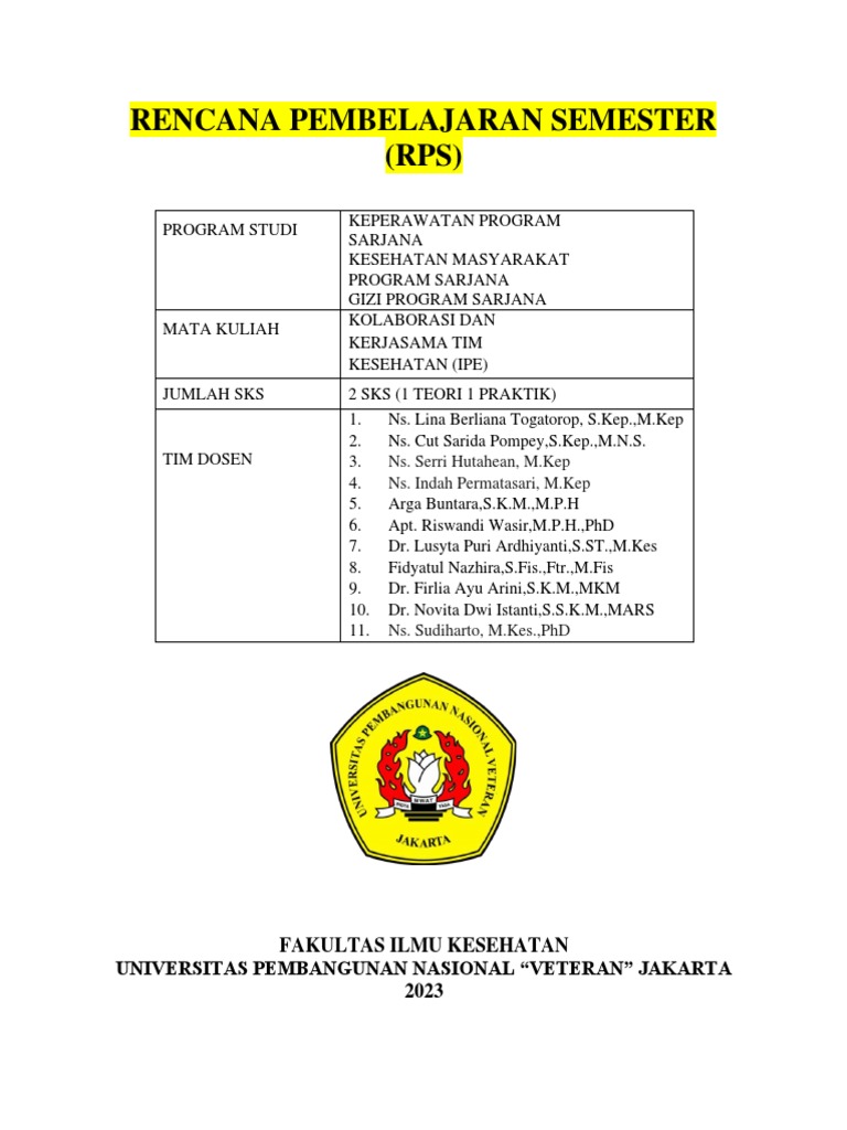 RPS OBE Kolaborasi Dan Kerjasama Tim Kesehatan - IPE - 2023-2024 - Rev01 | PDF | Pengembangan Diri