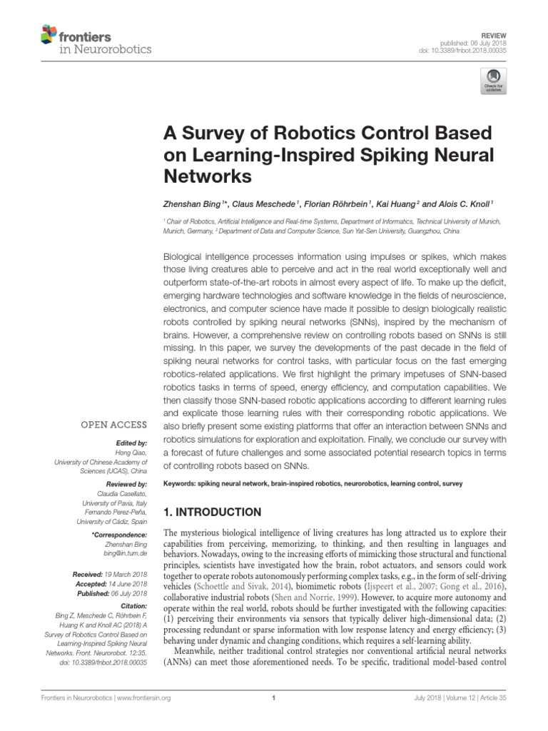A Survey of Robotics Control Based | PDF | Chemical Synapse | Artificial Neural Network