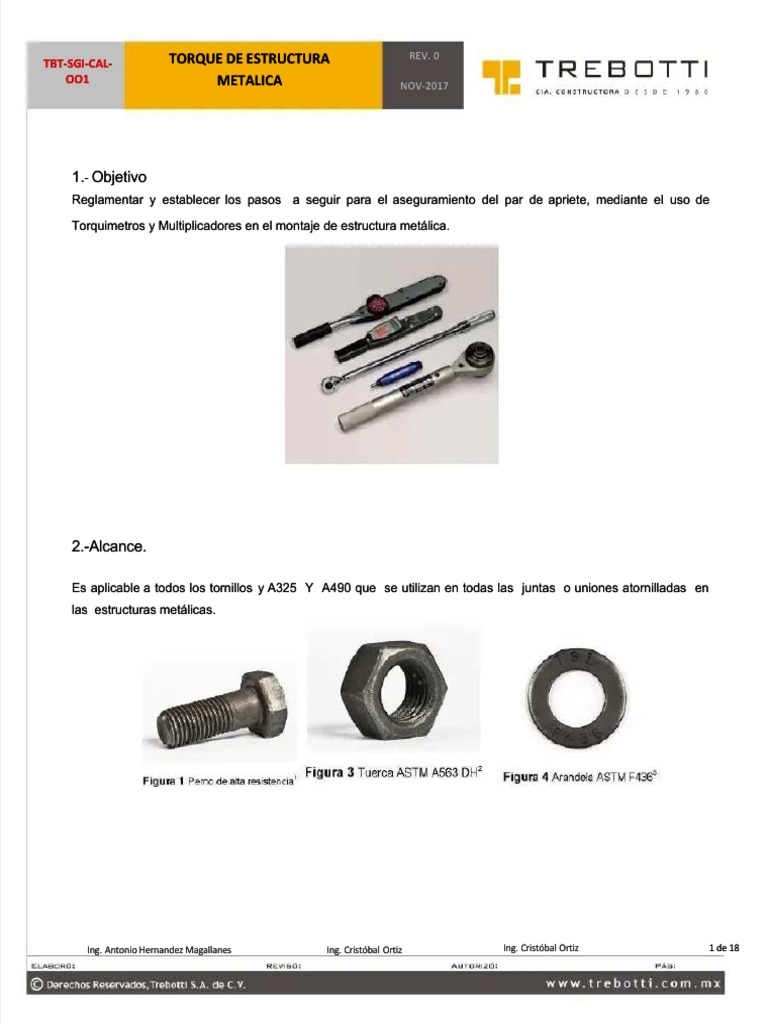 PDF Procedimiento de Torque en Estructuras Metalicas Compress | PDF | Tornillo | Tuerca (Hardware)
