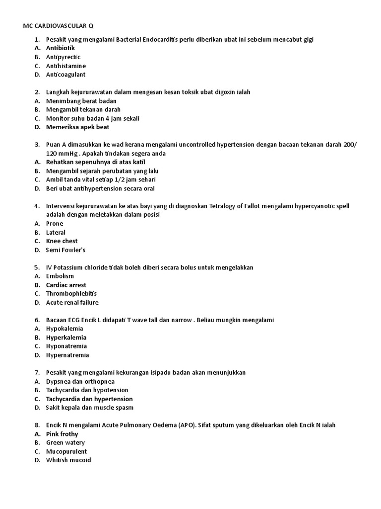 MCQ CARDIOVASCULAR | PDF