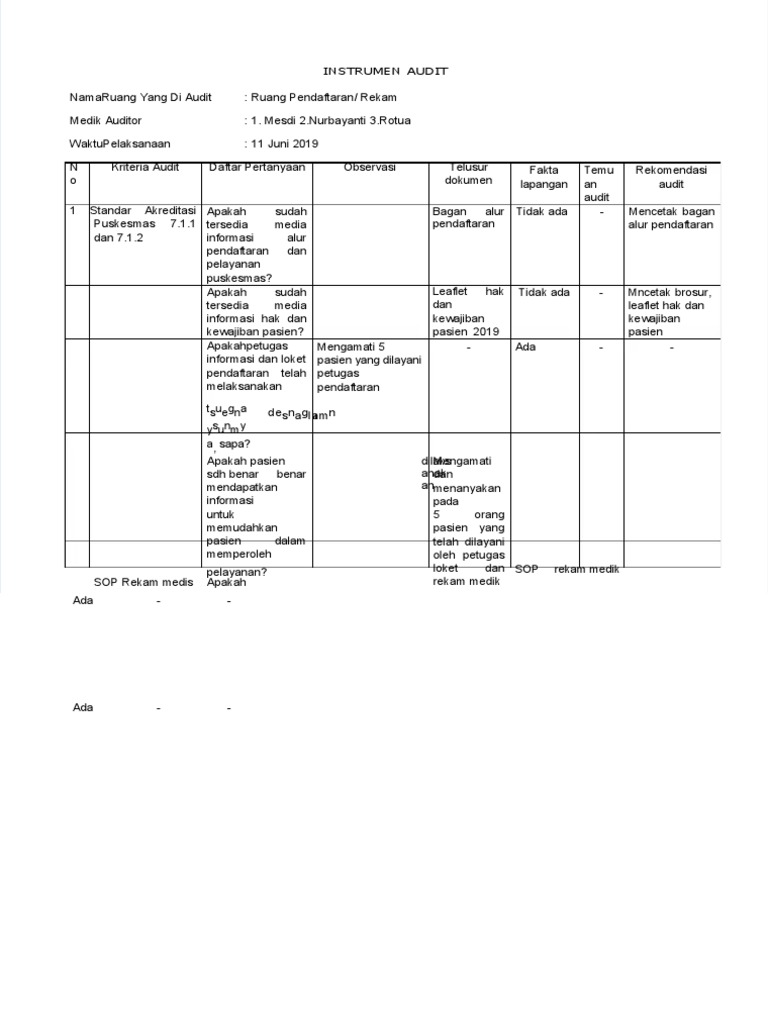 PDF Instrumen Rekam Medik | PDF