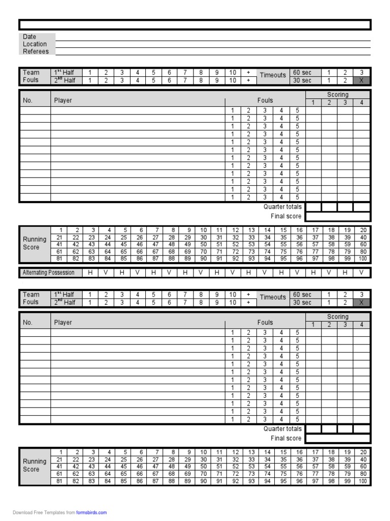 Basketball Score Sheet Template | PDF | Sports | Team Sports