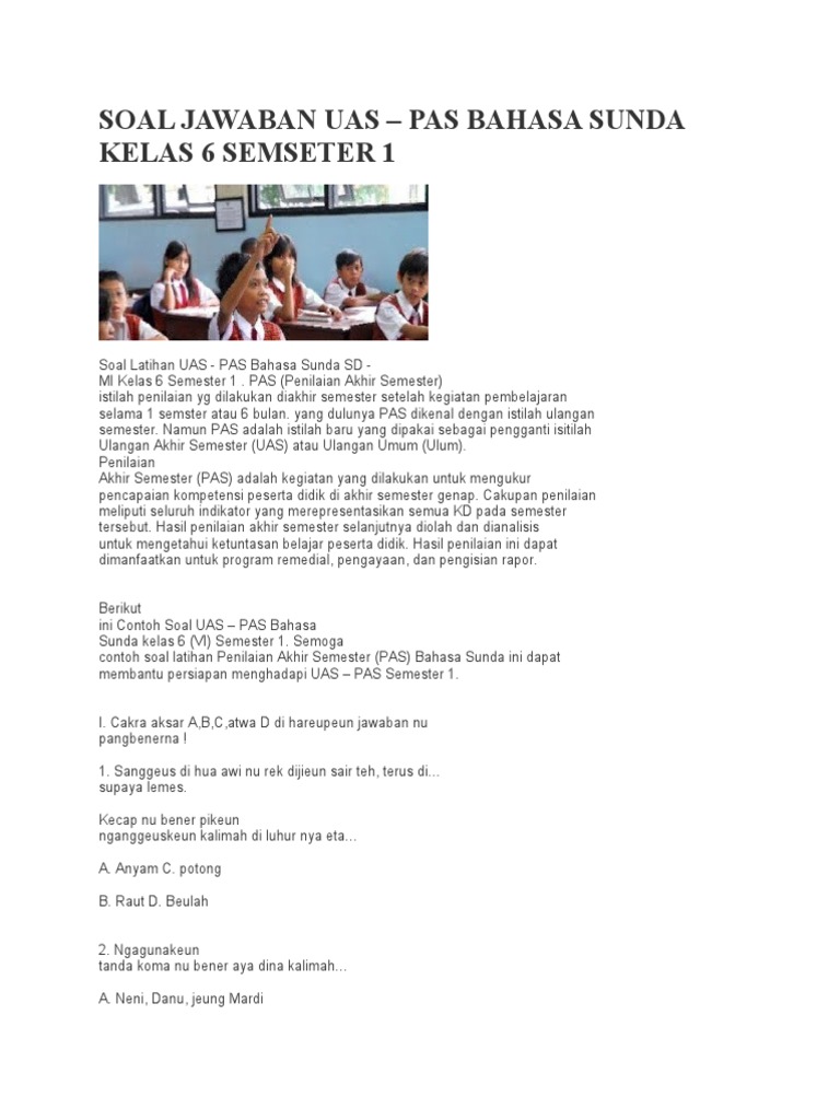 Latihan Soal BHS Sunda KLS 6 | PDF