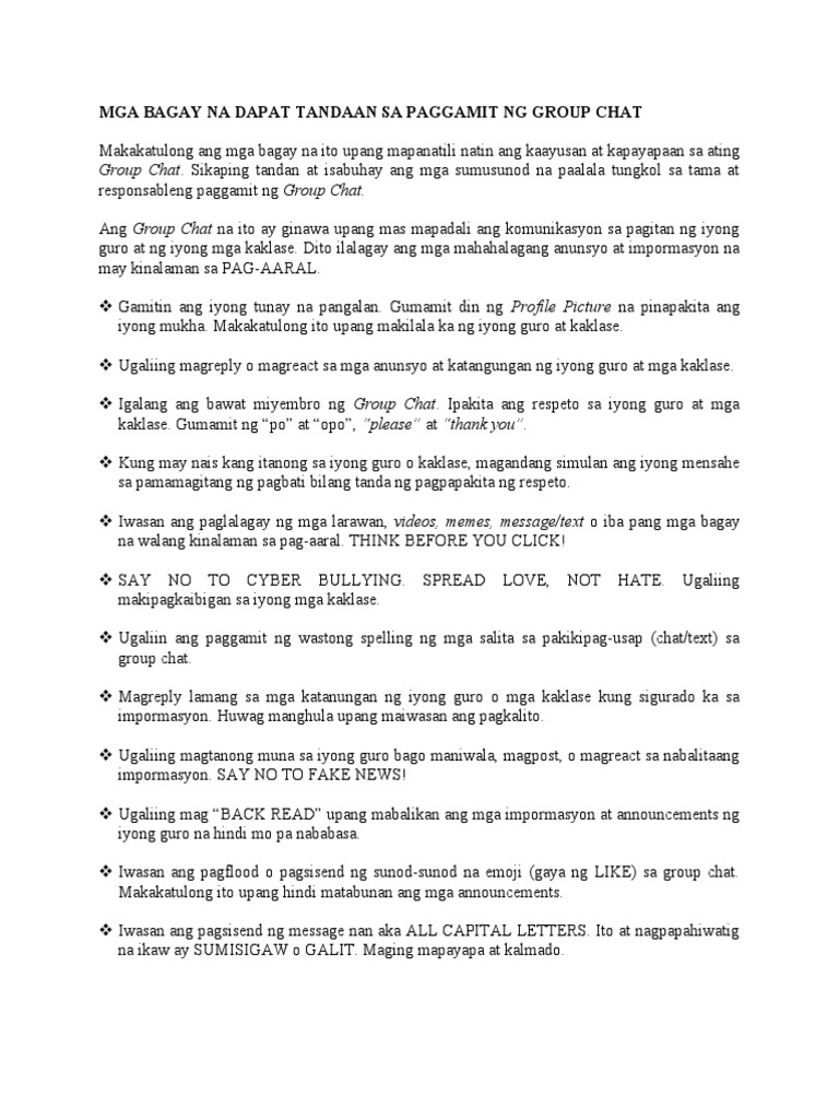 Group Chat Rules | PDF