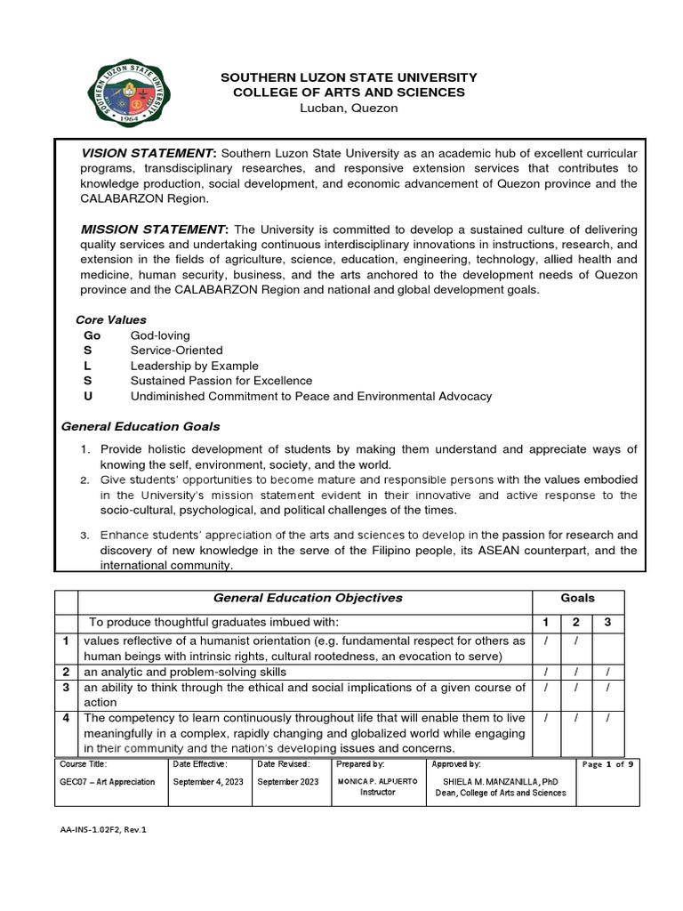 GEC07 Syllabus 1st Sem 2023 2024 | PDF | Aesthetics | Knowledge GEC07 Syllabus 1st Sem 2023 2024 | PDF | Aesthetics | Knowledge