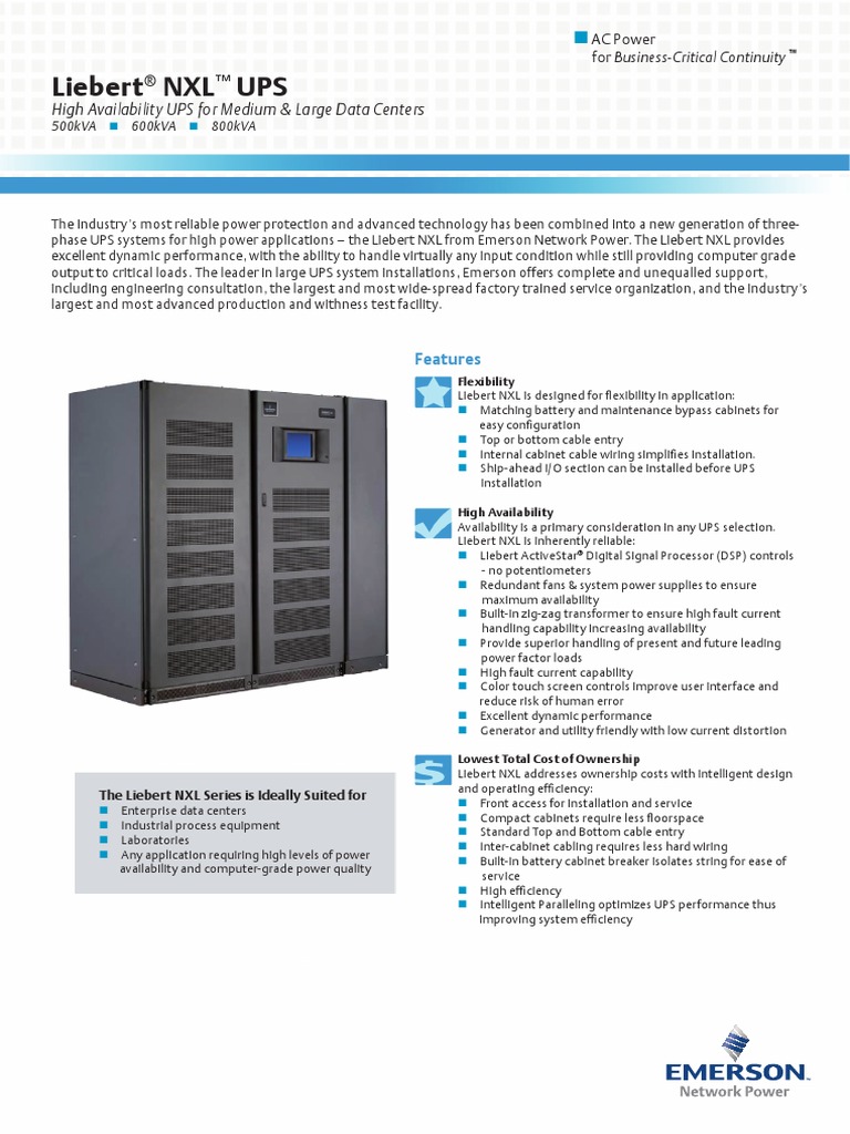 Liebert NXL Brochure 500kva To 800kva | PDF