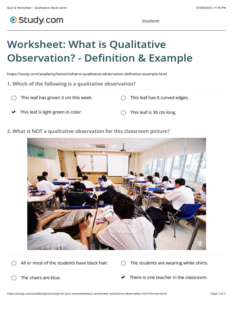 Quiz & Worksheet - Qualitative Observation Ans | PDF